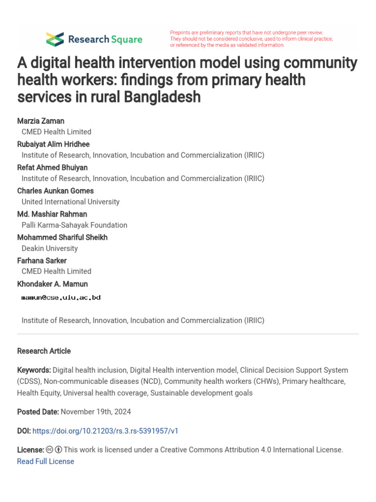 A Digital Health Intervention Model Using Communit | PDF | Health Care ...