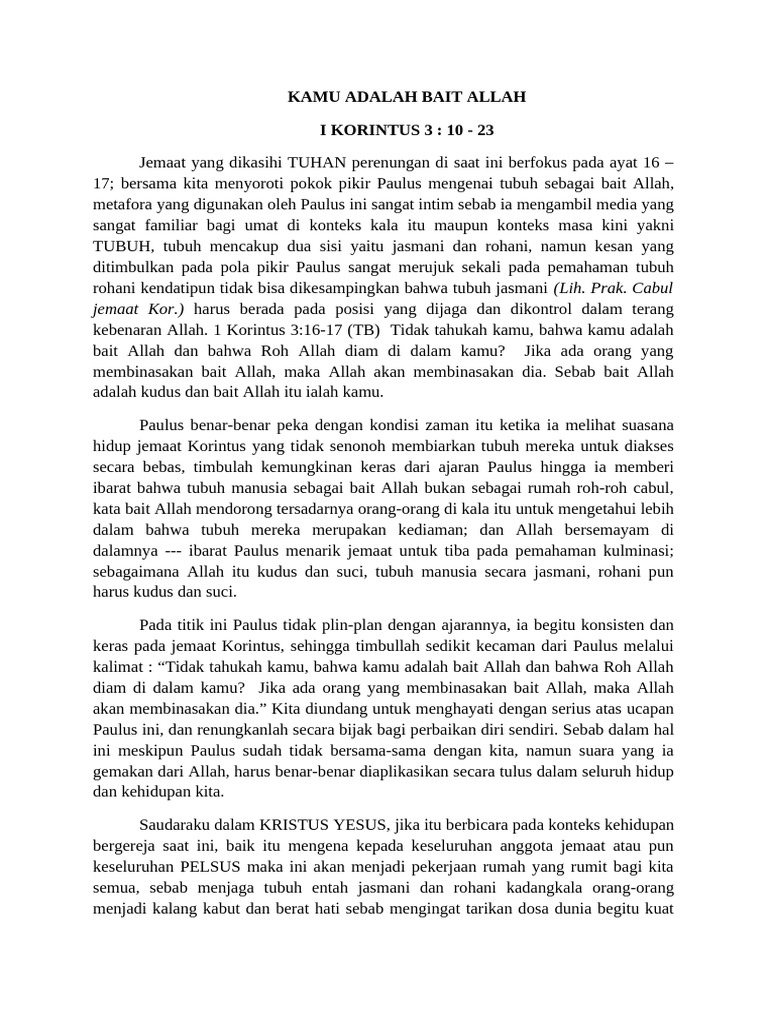 Menjaga Tubuh sebagai Bait Allah | PDF
