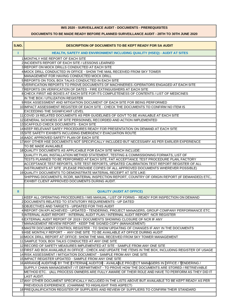 Documents To Be Ready For Sa Audit 2020 | PDF | Audit | Internal Audit