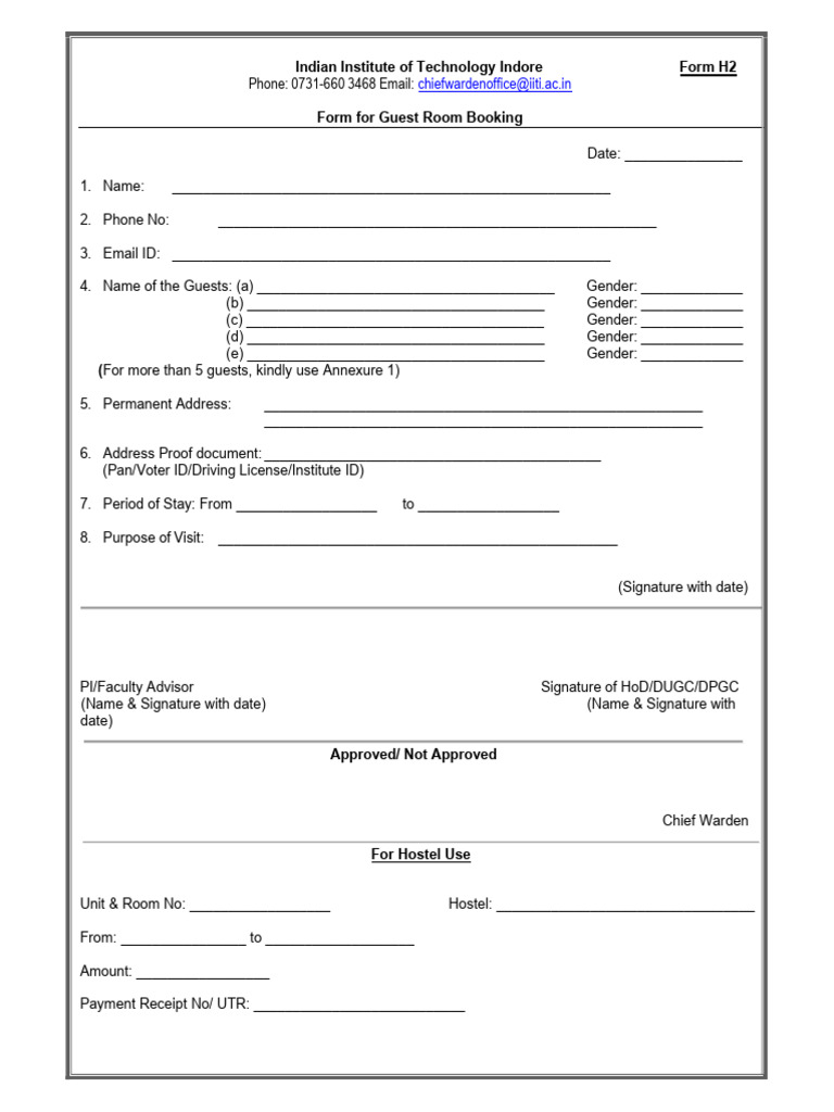 IIT Indore H2 Form For Guest Room Booking | PDF | Chess Openings | Chess