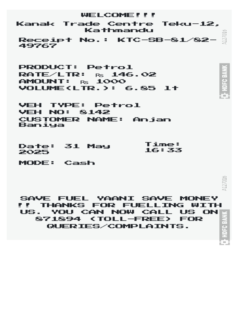 Fuel Bill Template 3 | PDF