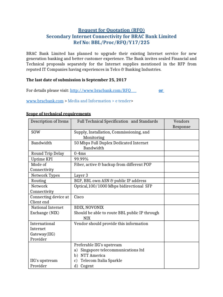 Request For Quotation For Secondary Internet Connectivity-RFQ | PDF ...