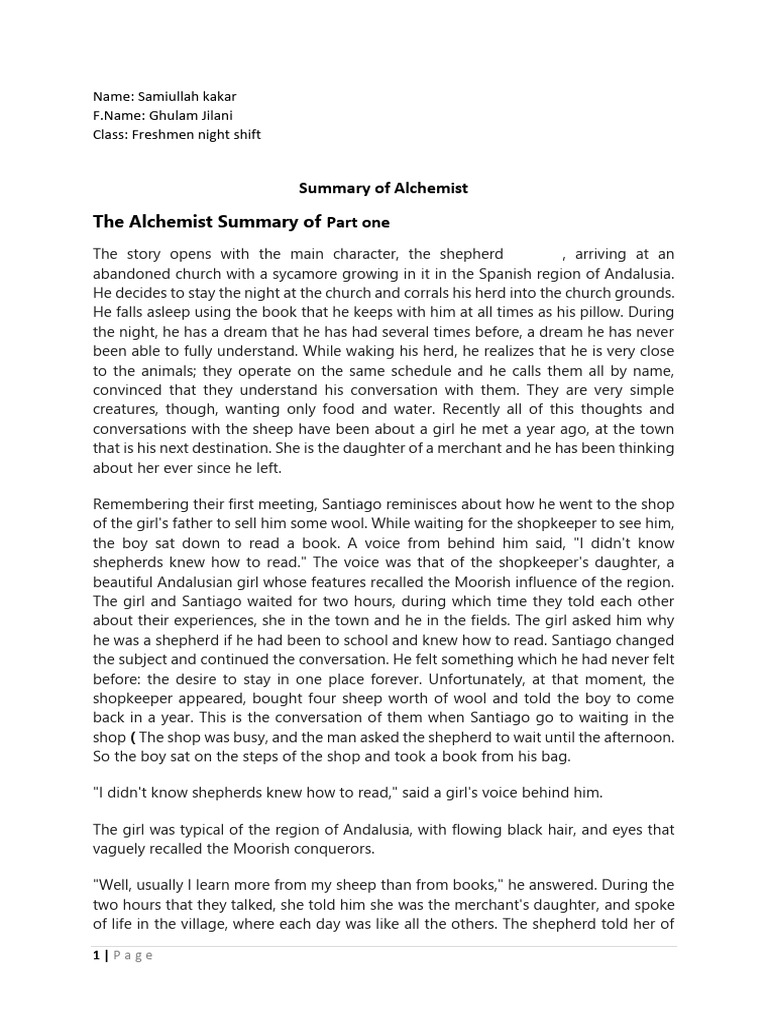 Summary of "The Alchemist" Part One | PDF | Alchemy