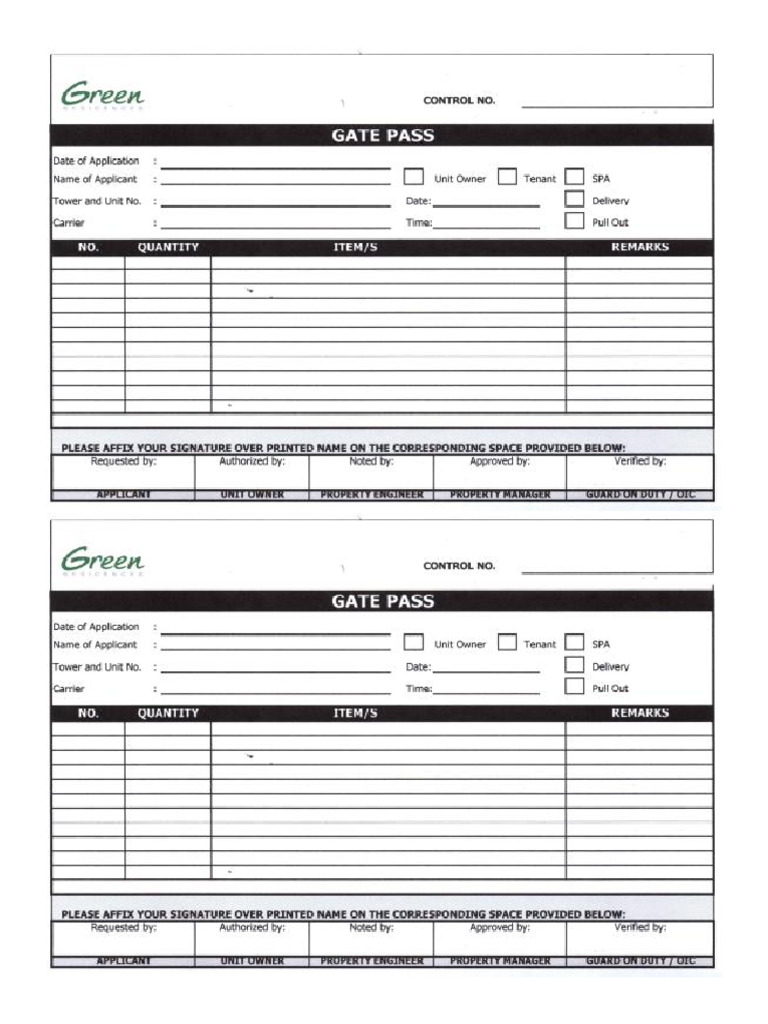 BLANK GREEN Gate Pass | PDF