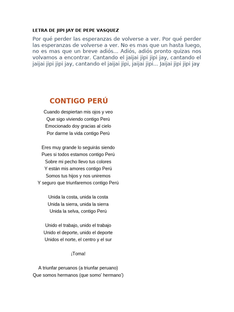 Letra de Jipi Jay de Pepe Vasquez | PDF | Perú