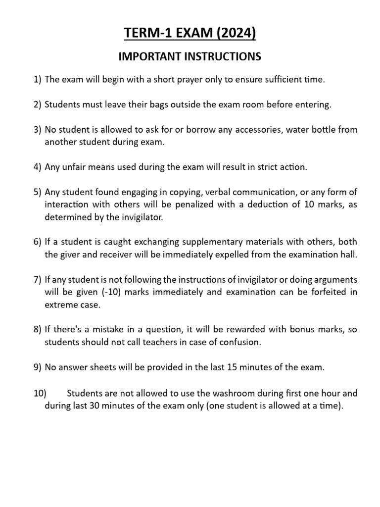 Term-1 Exam Instructions 2024 | PDF