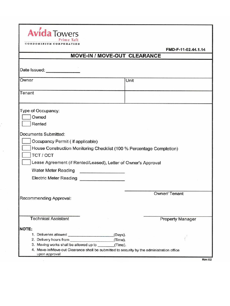 BLANK APT Move in Forms | PDF