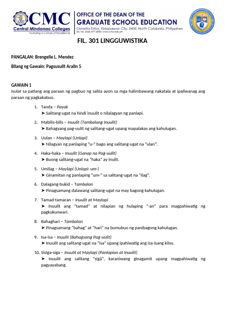 301 Pagsusulit Sa Aralin 5 | PDF