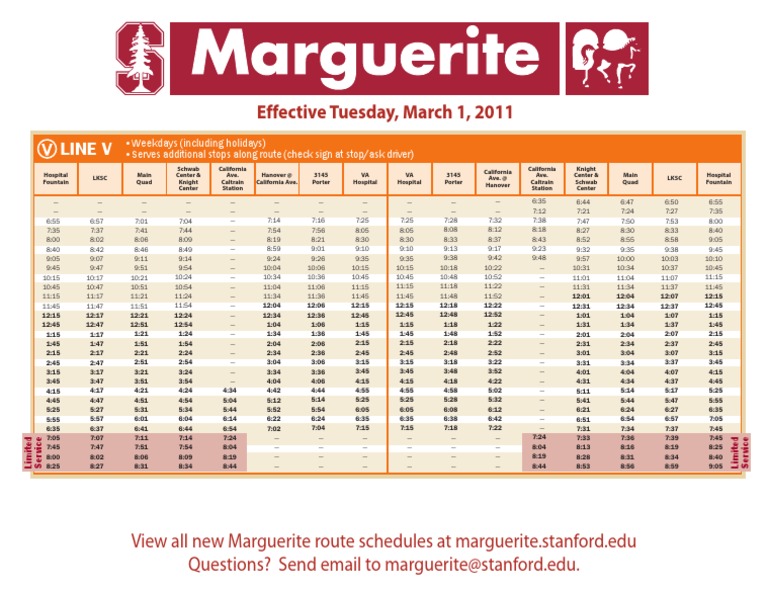 Stanford University Marguerite Shuttle Schedule Effective March 1 2011