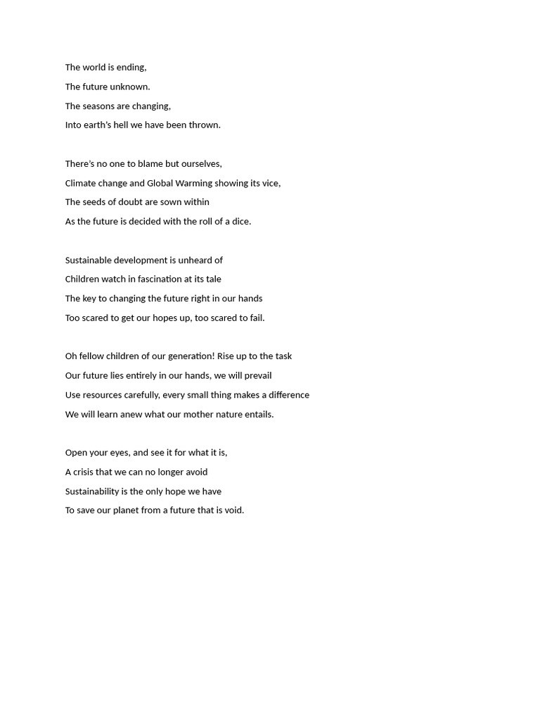 Poem On Sustainable Development | PDF