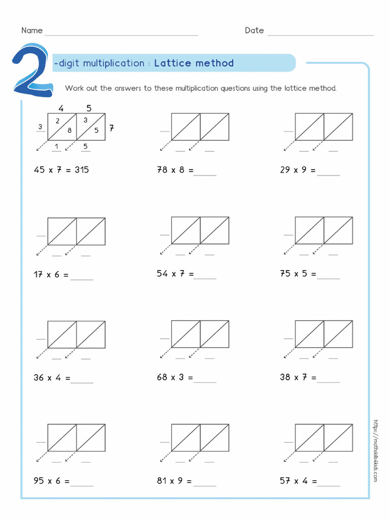 Lattice Multiplication 2 Digit by 1 Digit Worksheet2 | PDF