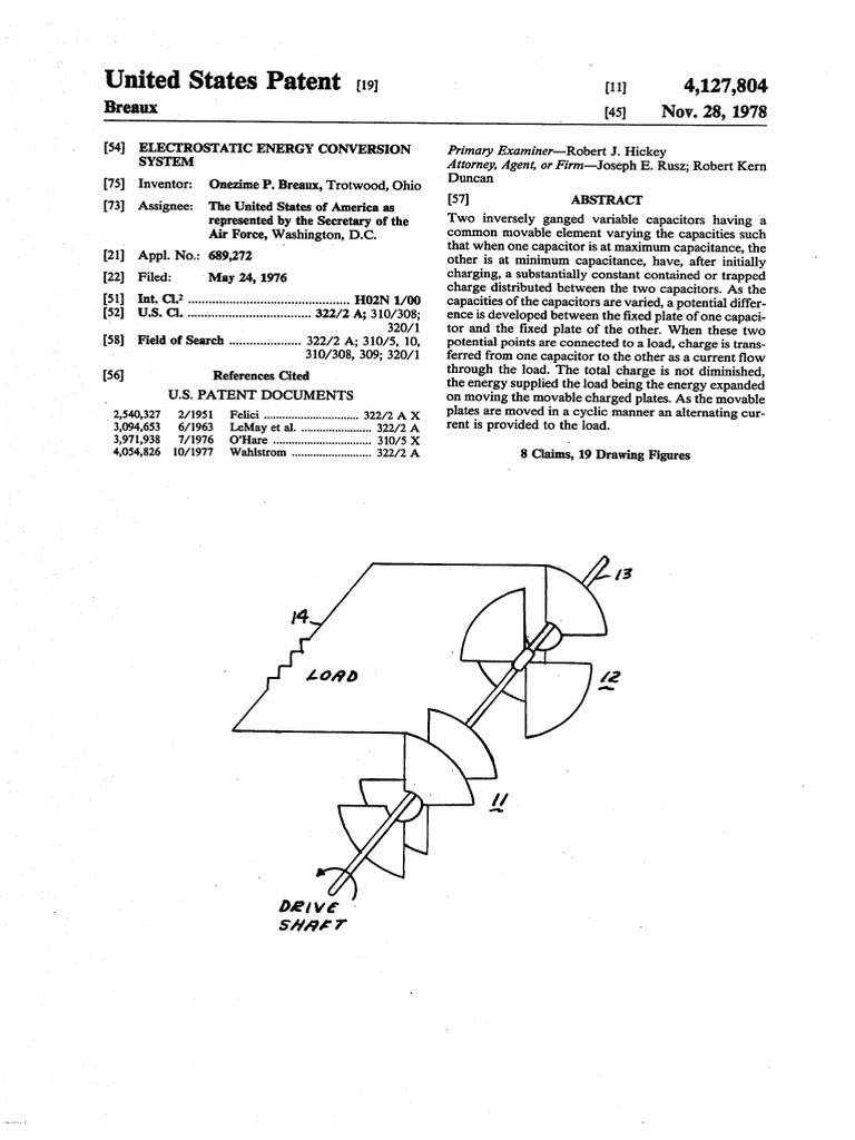 US4127804 - Electrostatic Energy Conversion System | PDF | Capacitor ...