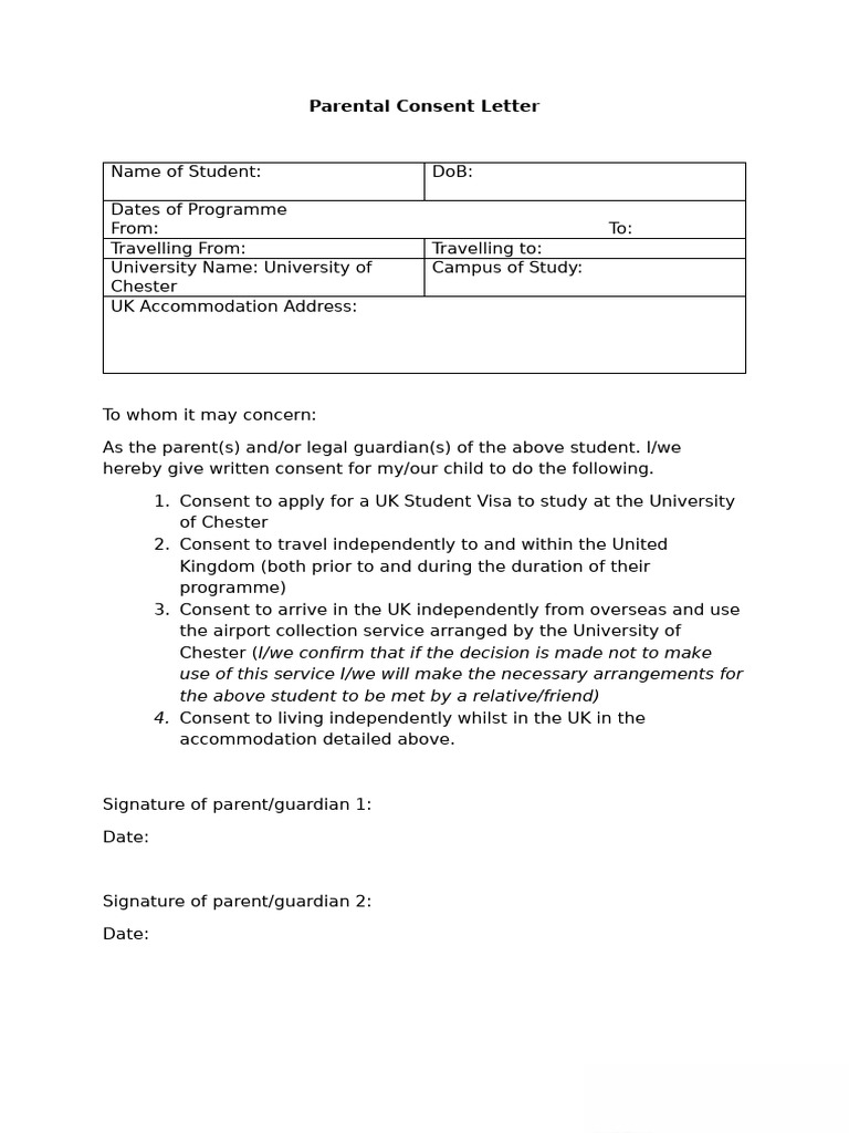 U18 Parental Consent Letter | PDF