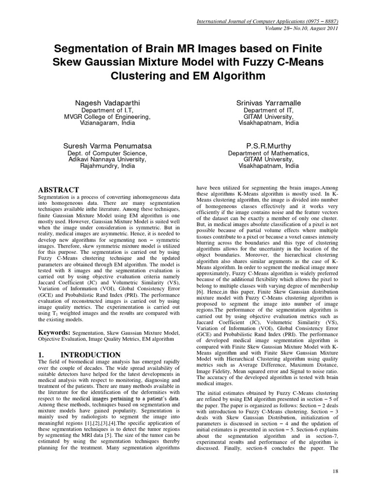 Segmentation of Brain MR Images Based On | PDF | Image Segmentation | Cluster Analysis
