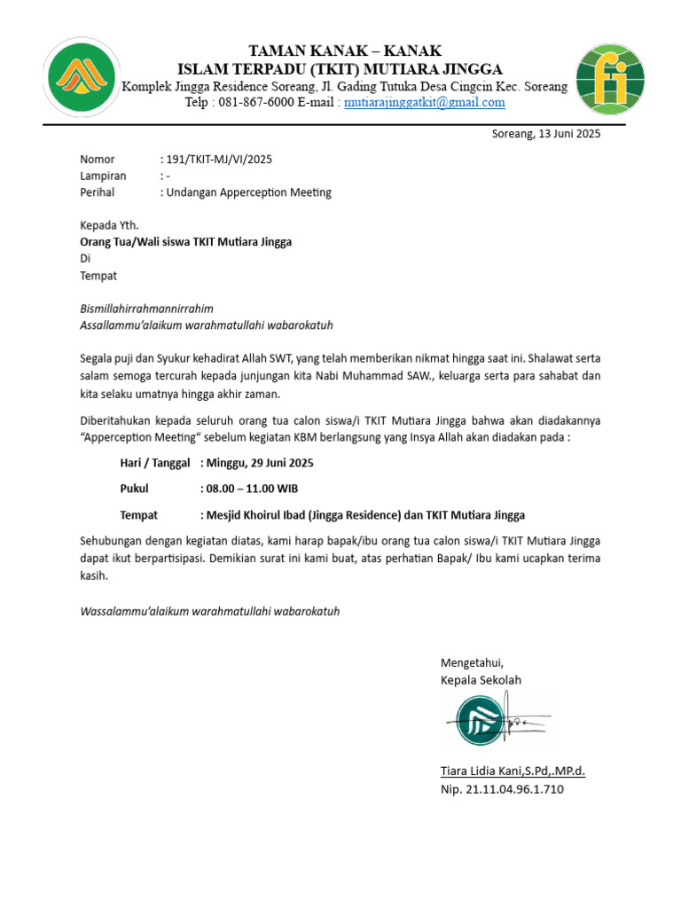Undangan Apperception Meeting | PDF