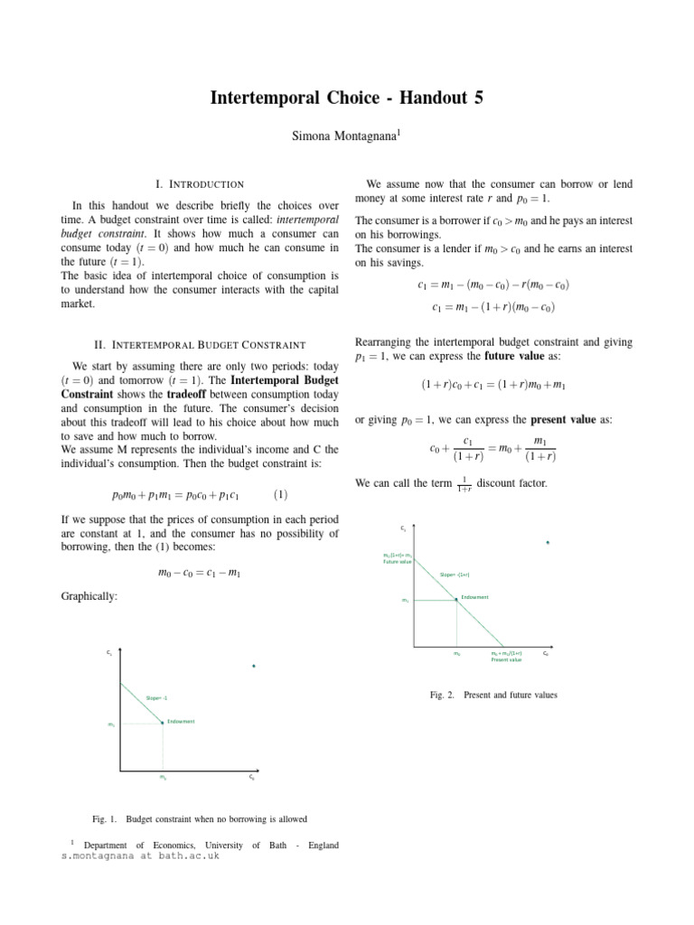 Handout 5 - Intertemporal Choice | PDF | Consumption (Economics) | Interest