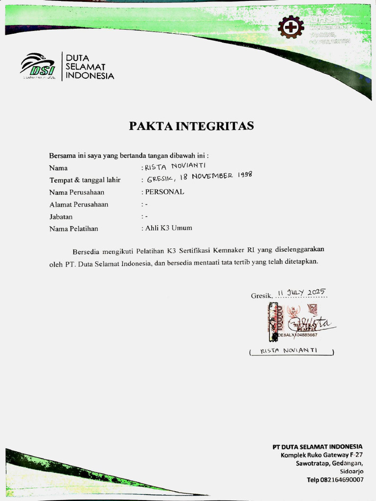 Pakta Integritas | PDF