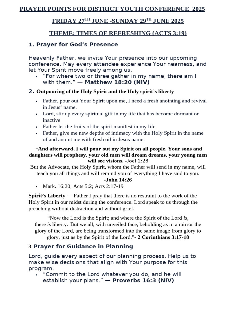 Prayer Points for Youth Conference 2025 | PDF | Prayer | Grace In ...