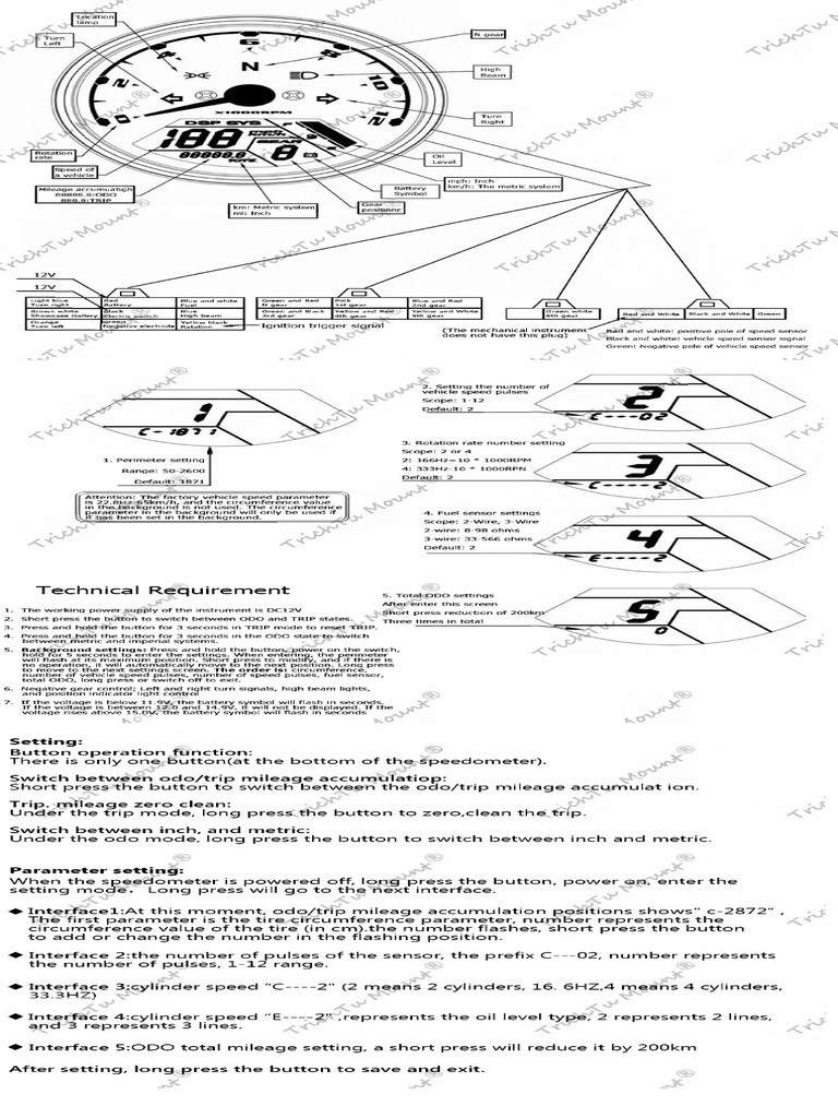 Vehicle Speedometer Settings Guide | PDF