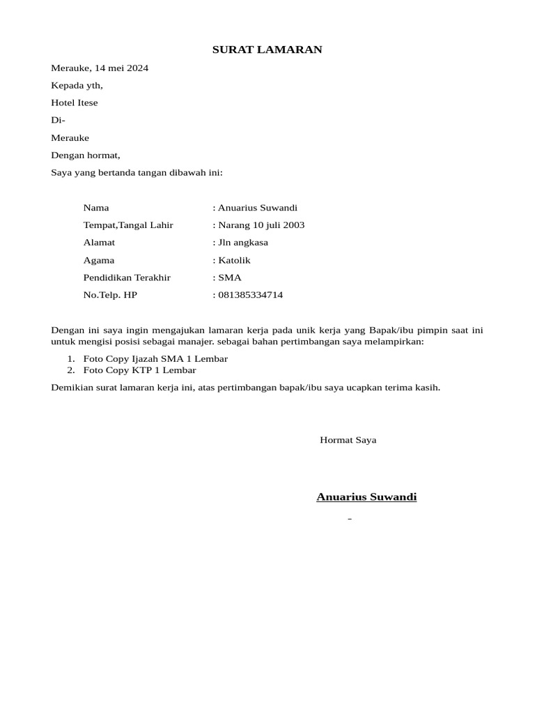 Surat Lamaran Wandi | PDF
