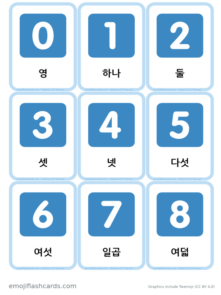 Korean Numbers 1 20 Small A4 Flashcards | PDF