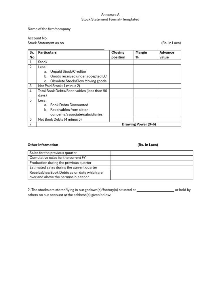 Stock Statement Format | PDF