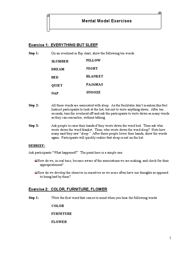 Mental Model Exercises | PDF | Thought | Sleep