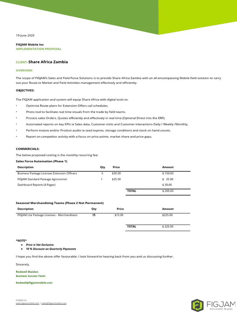 FIGJAM SFA Proposal Share Africa Zambia Agri | PDF