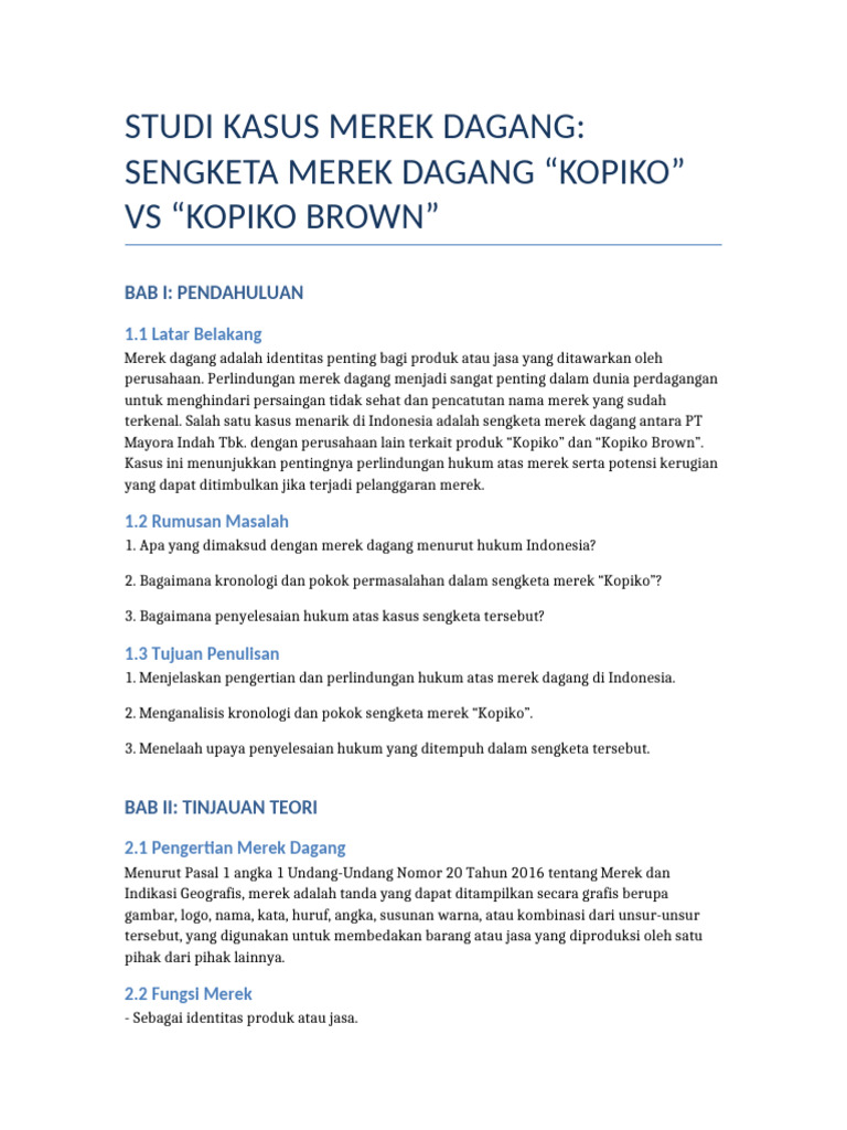 Sengketa Merek "Kopiko" dan "Kopiko Brown" | PDF