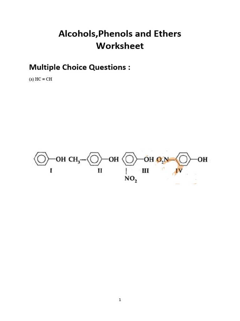 Alcohols Worksheet 27052025 174205 | PDF | Ether | Acid