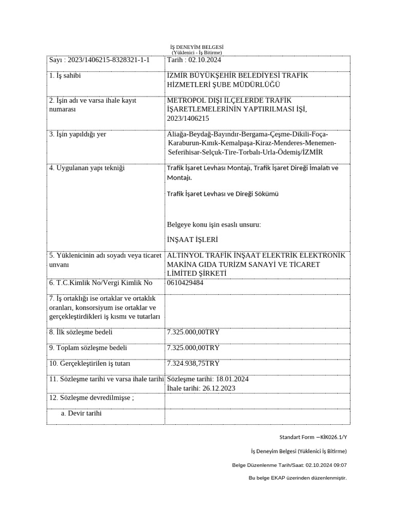 Is Deneyim Belgesi Yuk Is Bitirme KIK026 1 Y Isd v2 | PDF