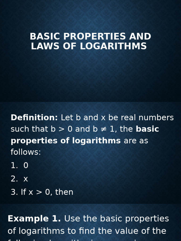 Basic Properties and Laws of Logarithms (Autosaved) | PDF