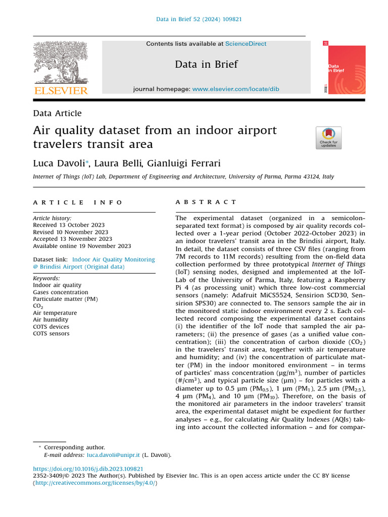 Air Quality Dataset From An Indoor Airport Travelers Transi 2024 Data ...