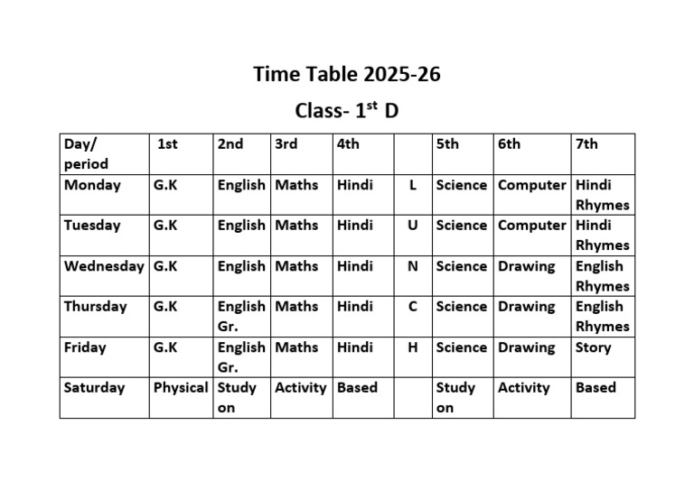 Time Table 1st D | PDF