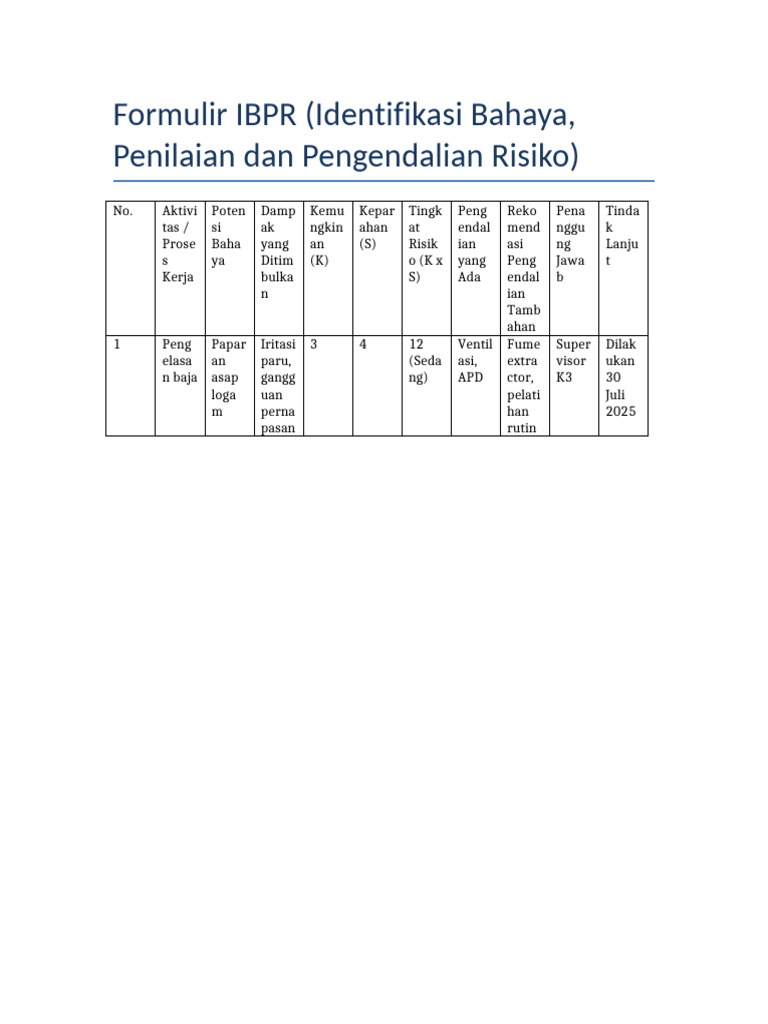 Formulir IBPR Template | PDF