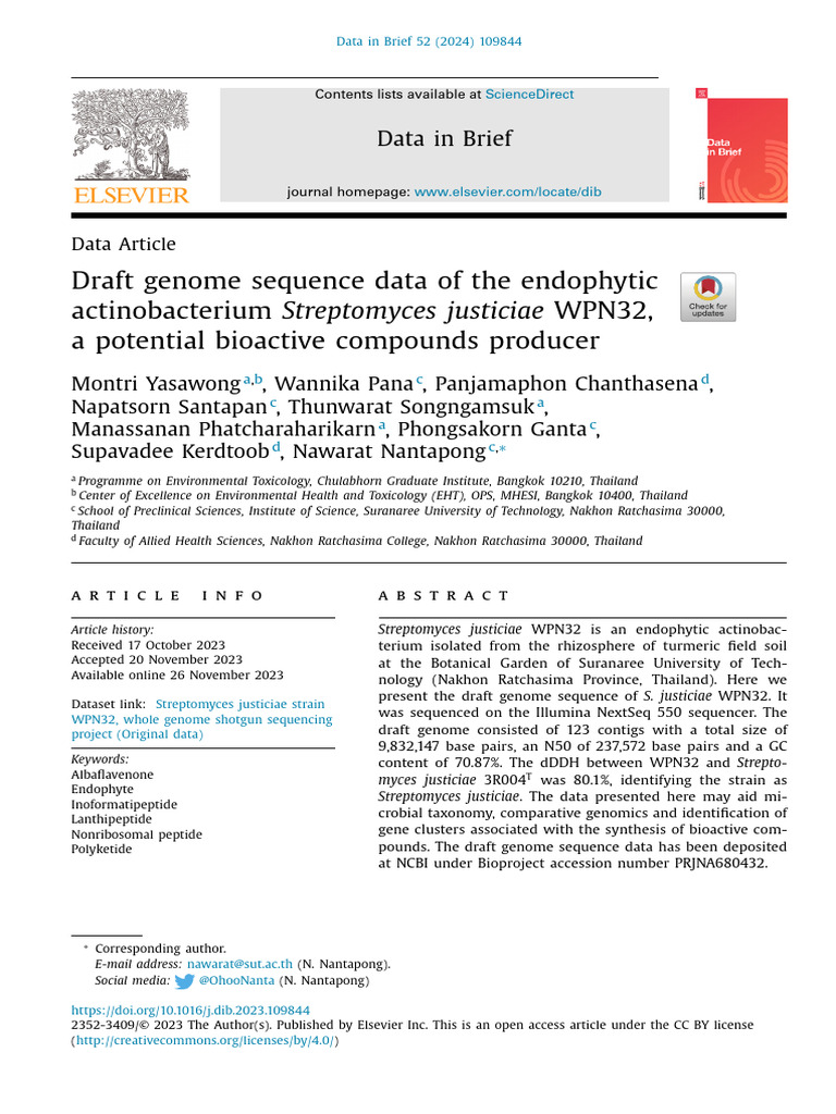 Draft Genome Sequence Data of The Endophytic Actinobacterium STR 2024 ...