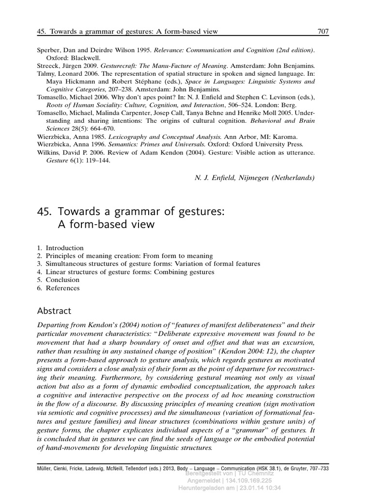 Gesture Analysis: A Form-Based Approach | PDF | Gesture | Linguistics