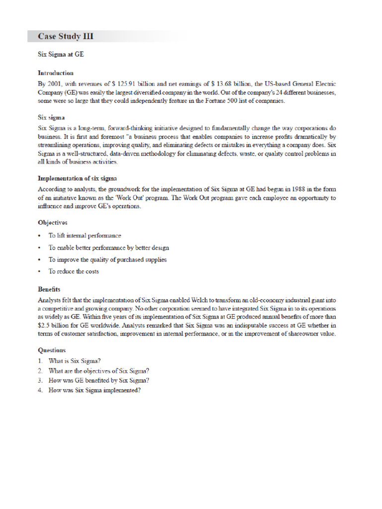 Case Study - Six Sigma | PDF