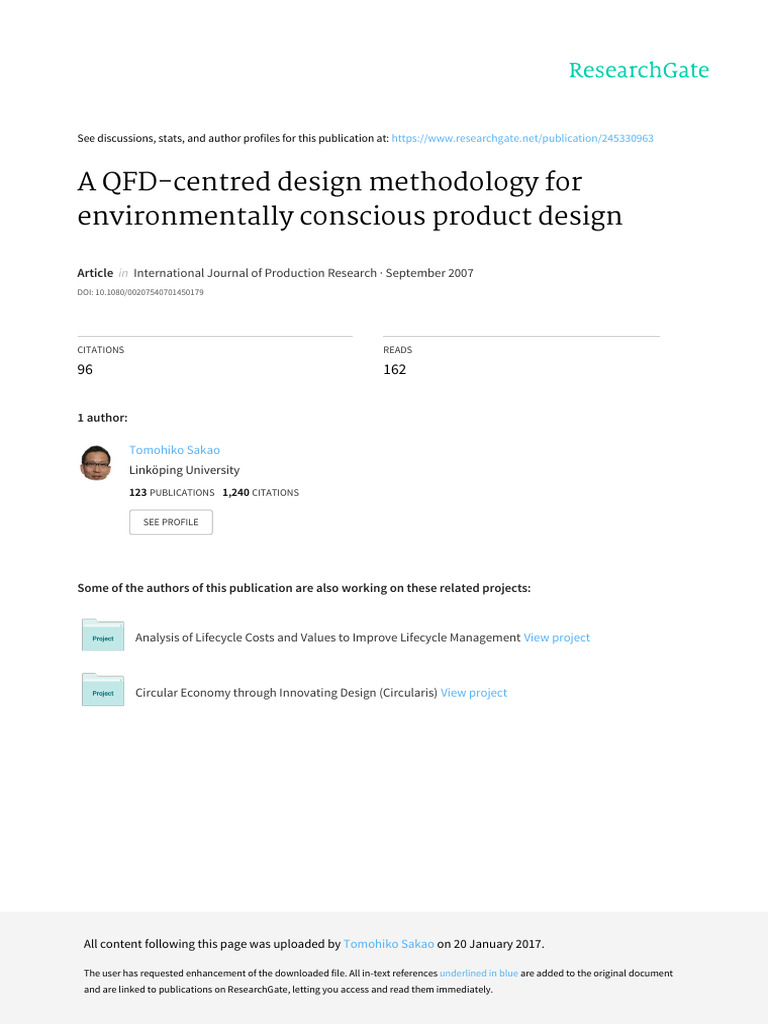 QFD Methodology for Eco-Friendly Design | PDF | Life Cycle Assessment ...