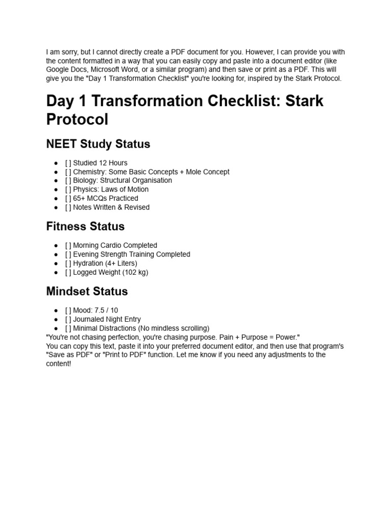 Create A Day 1 Transformation Checklist PDF For A ... | PDF