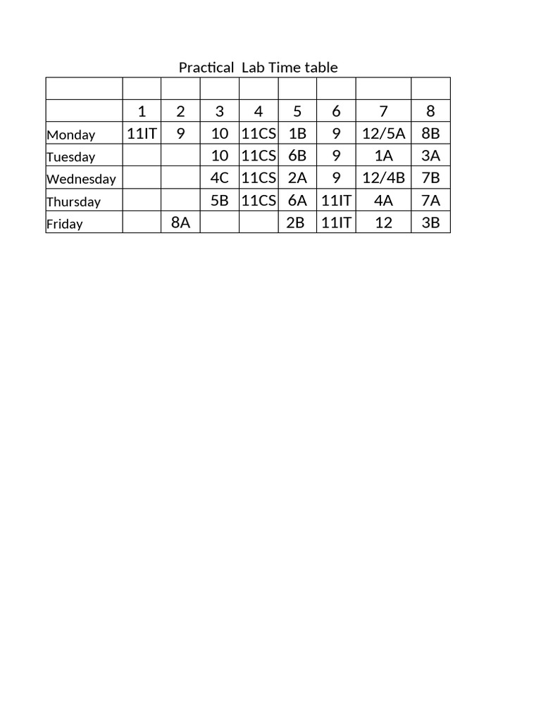 Practical Lab Timetable Overview | PDF