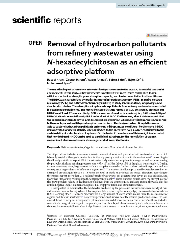 Efficient Hydrocarbon Removal from Wastewater | PDF | Adsorption ...