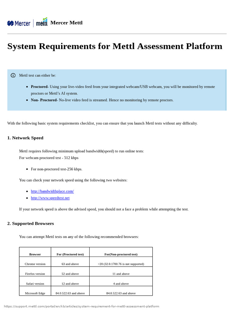 System Requirement for Mettl Assessment Platform | PDF | Gmail | Operating System Families