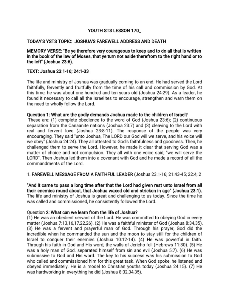 Joshua's Farewell Address and Legacy | PDF | Joshua | Ten Commandments