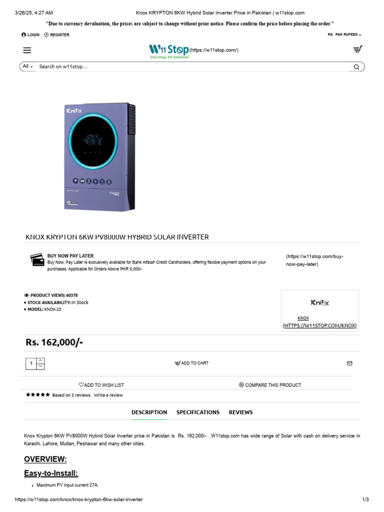 Knox Krypton 6KW Inverter Price in PK | PDF | Solar Panel | Power Inverter