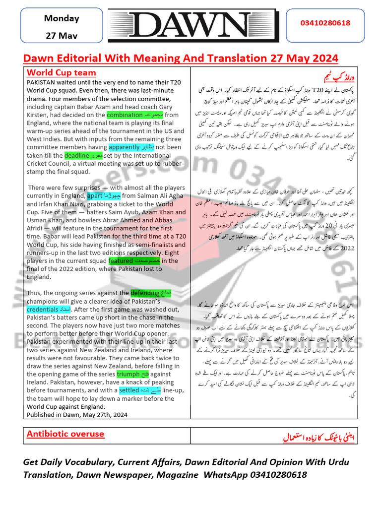 May 27 Dawn Editorial With Urdu Translation REVISED | PDF
