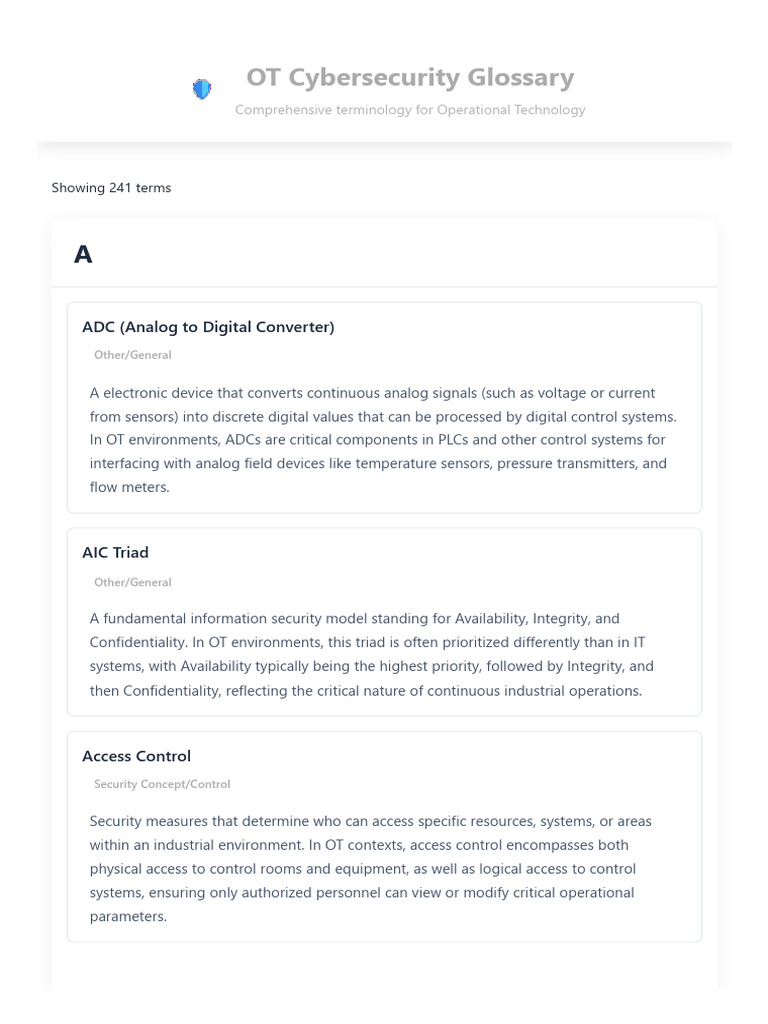 OT Cybersecurity Glossary - Comprehensive Industrial Security Reference ...