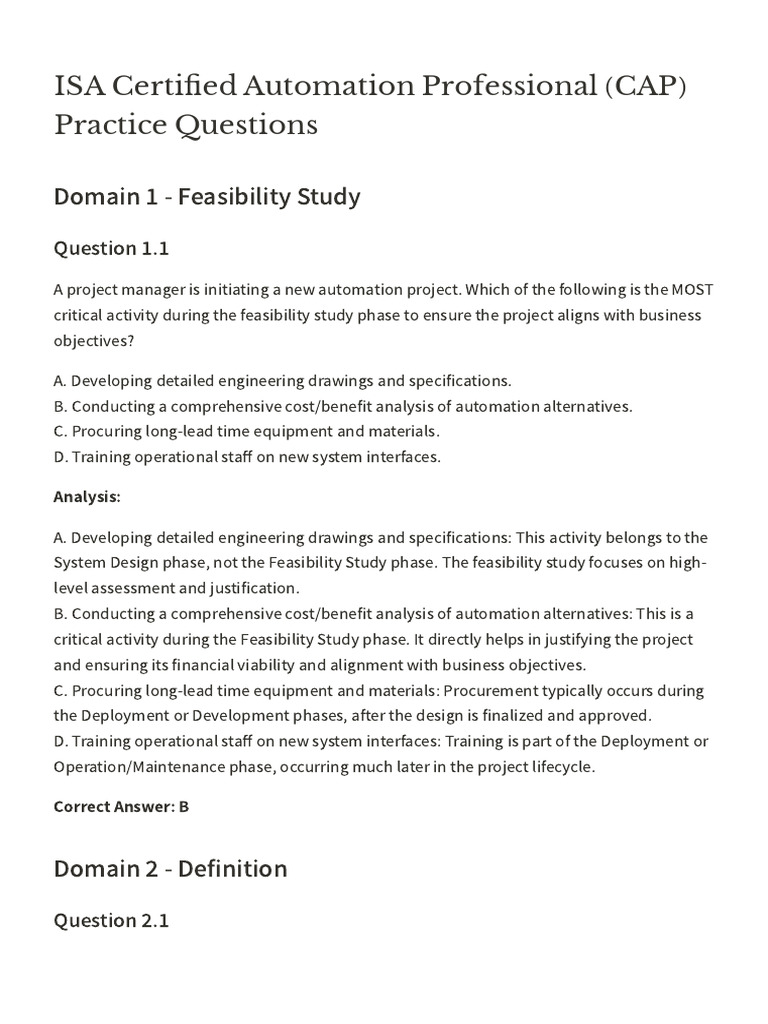 ISA Certified Automation Professional (CAP) Practice Questions | PDF | Net Present Value ...