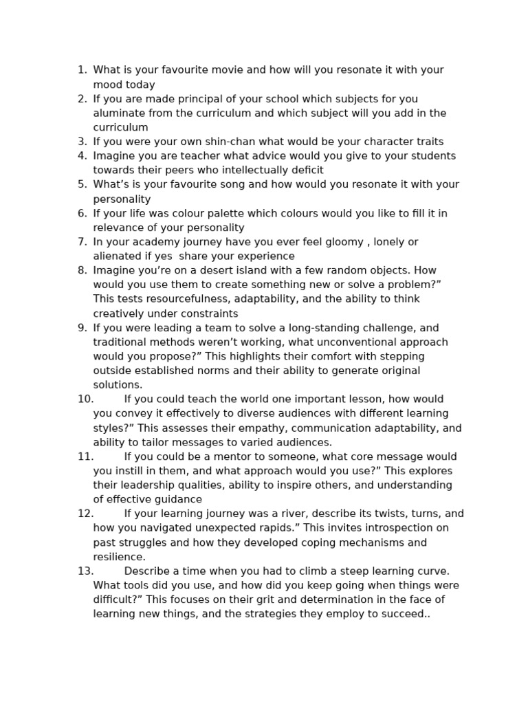 Case Profile Interview Questions | PDF | Idea | Psychological Resilience