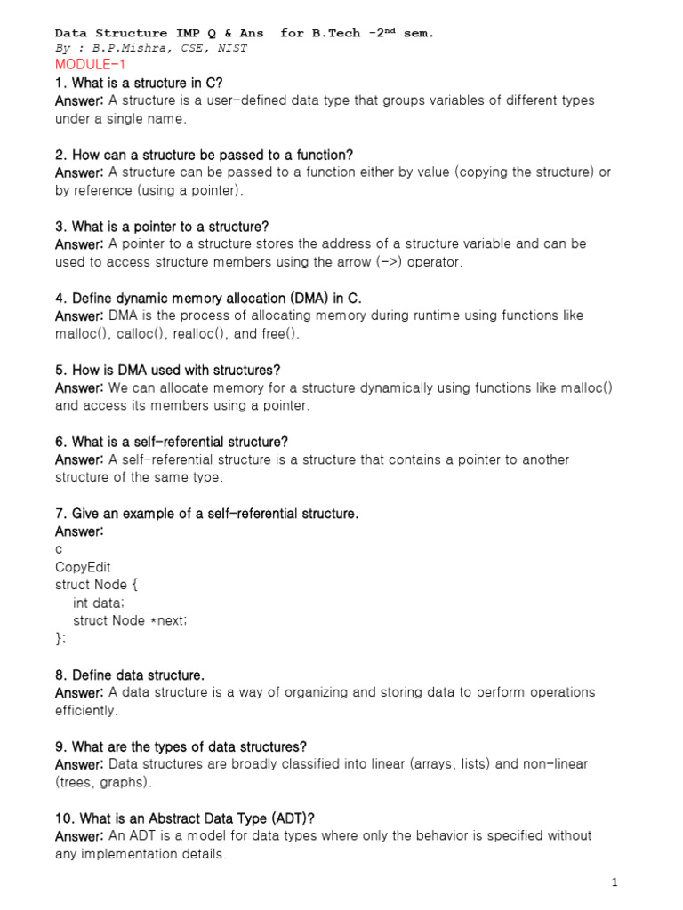 Ds Important Questions With Answer For Exam | PDF | Queue (Abstract Data Type) | Pointer ...